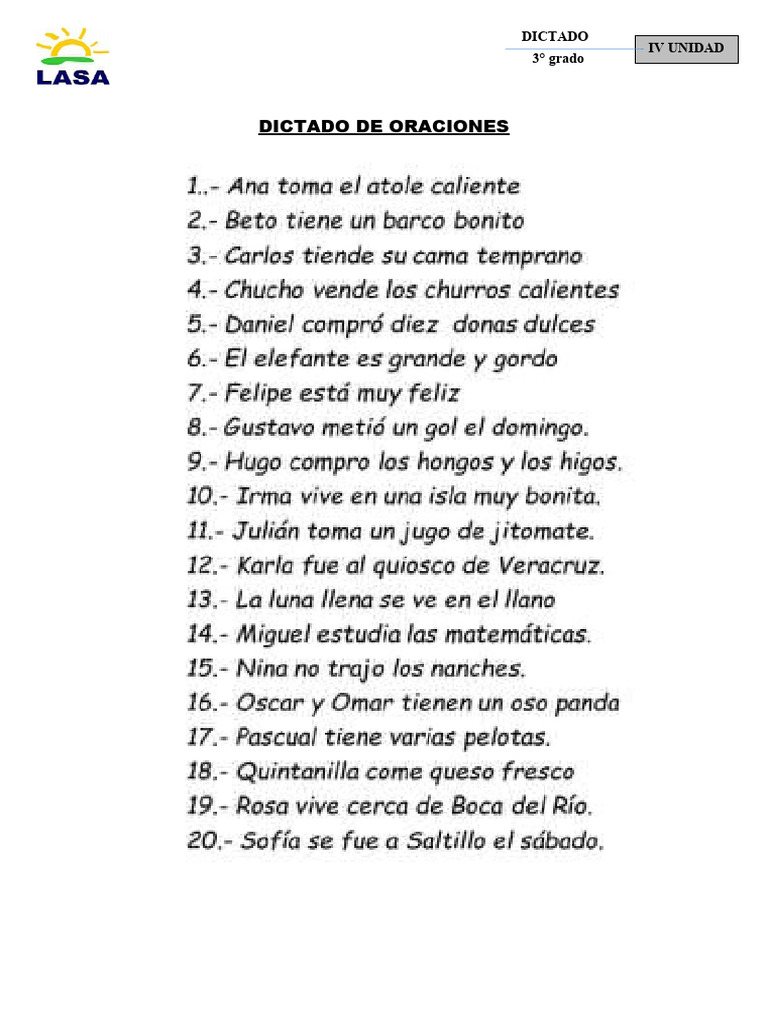 Dictado de Oraciones | PDF