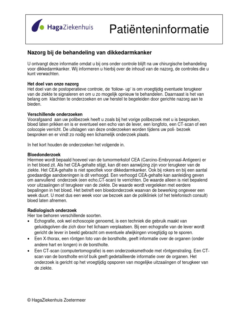 Nazorg Bij Behandeling Dikkedarmkanker | PDF