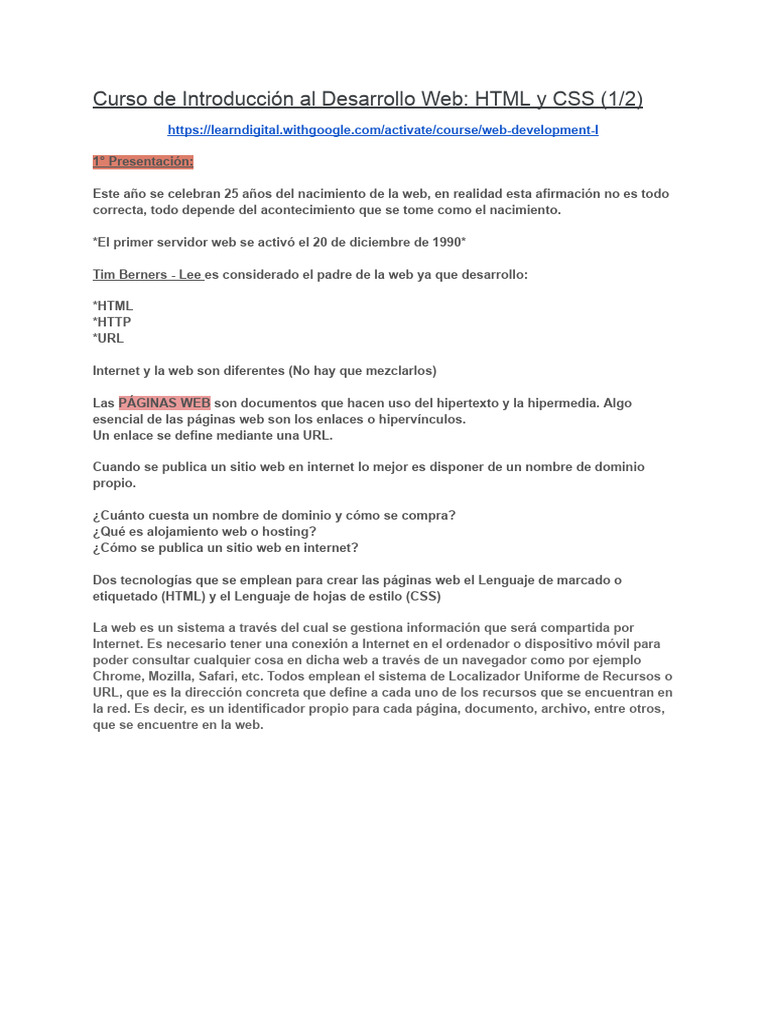 Curso de Introducción Al Desarrollo Web - HTML y CSS | PDF | Red mundial | Internet y web