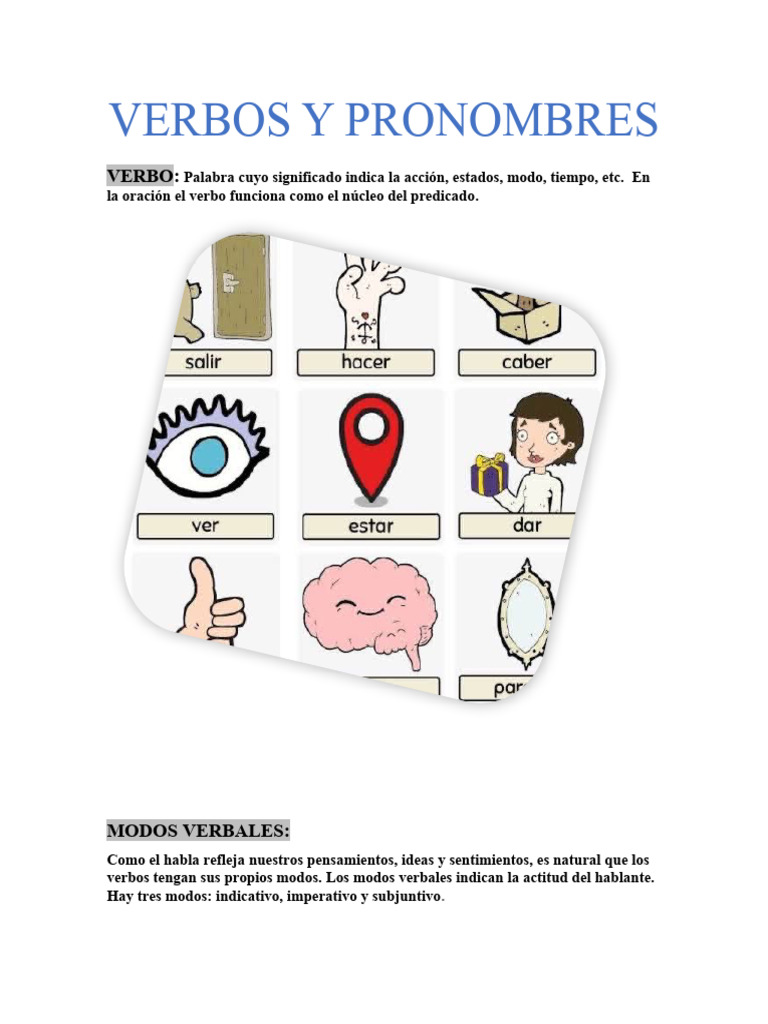 Modos y Tipos de Verbos y Pronombres | PDF | Verbo | Pronombre
