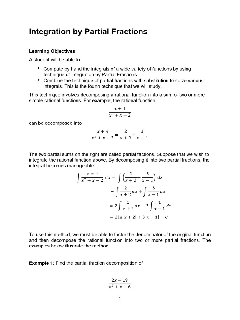 Technique of Integration by Partial Fractions | PDF | Mathematical ...