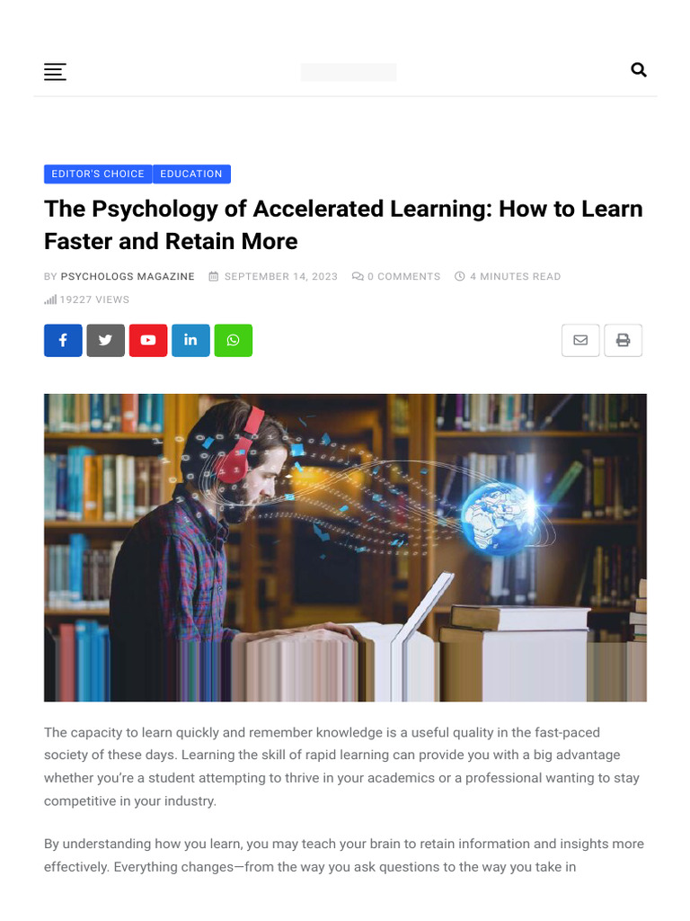 Accelerated Learning Psychology Tips | PDF | Memory | Learning