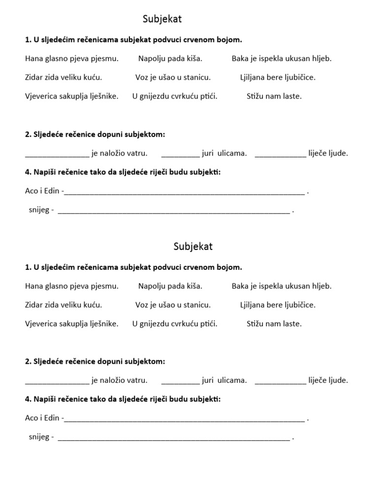 Subjekat Zadaća | PDF