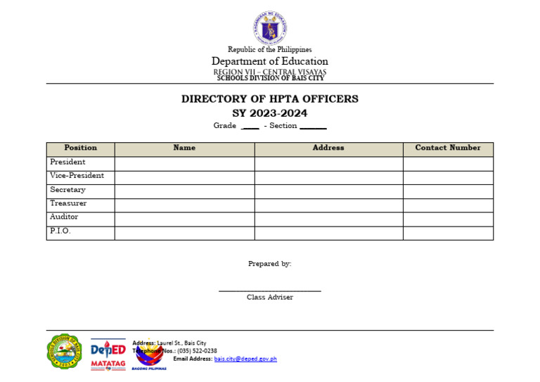 Directory of HPTA Officers SY 2023 2024 | PDF
