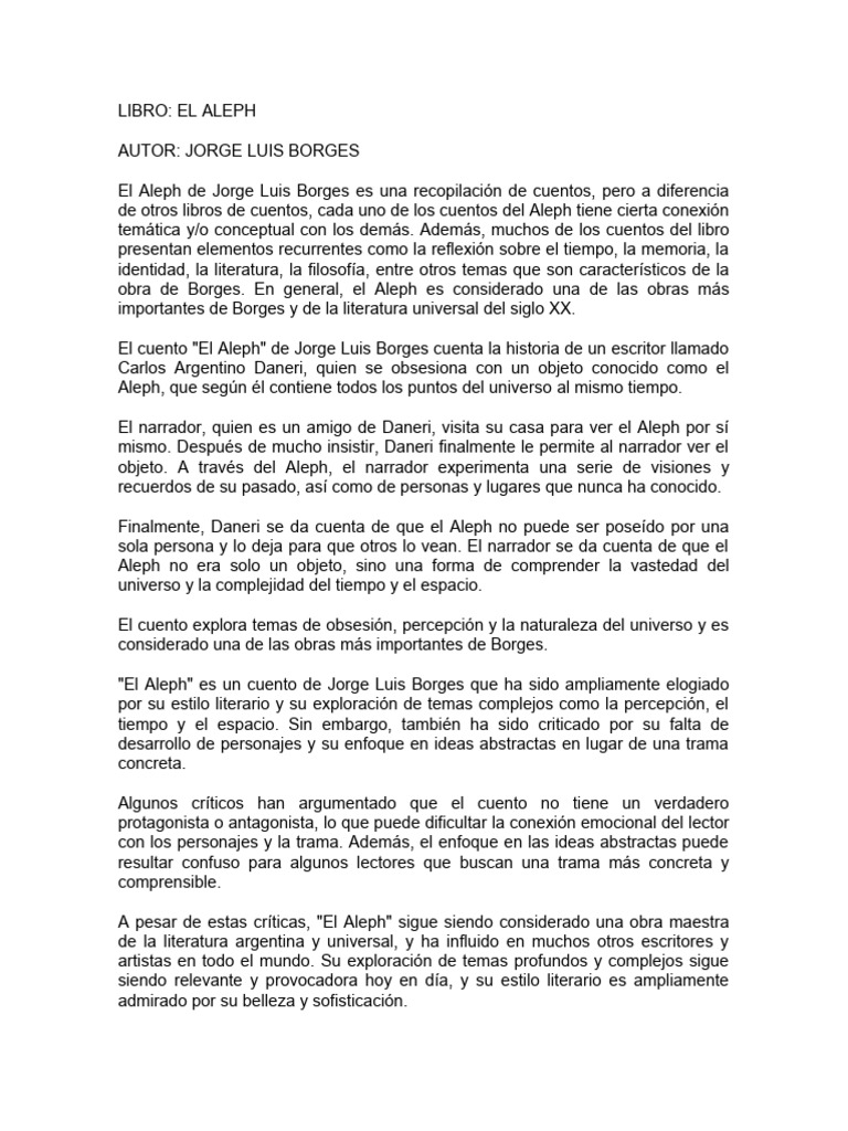 El Aleph | PDF | Cuentos