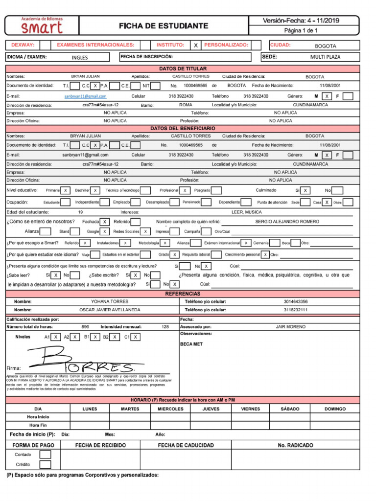 Ficha de Estudiante | PDF