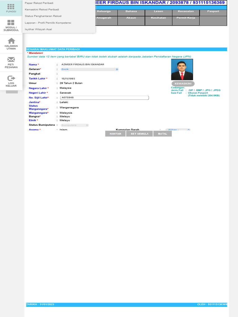 HRMIS2.0 - Kemaskini Rekod Peribadi | PDF