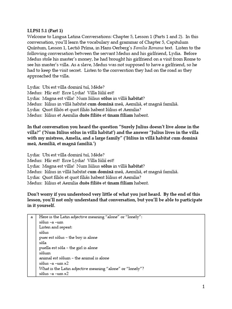 LLPSI 5.1 - Part 1 - Guided Conversation | PDF | Latin | Grammatical Gender