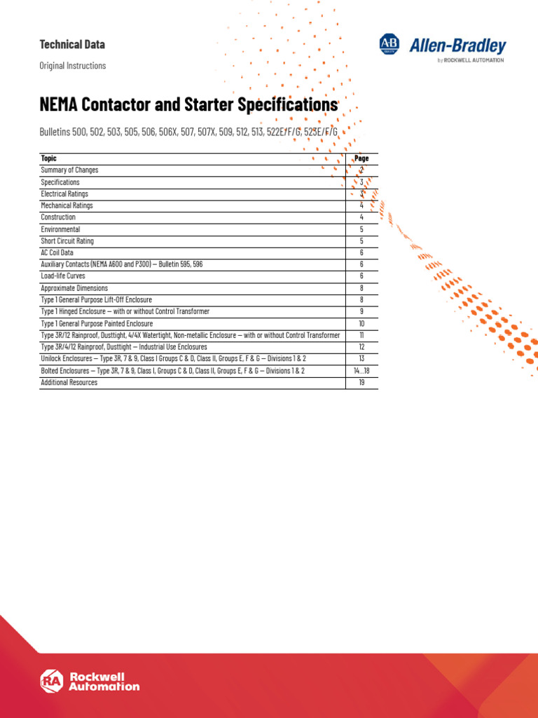 NEMA Contactor Specs Guide | PDF | Equipment | Electronics