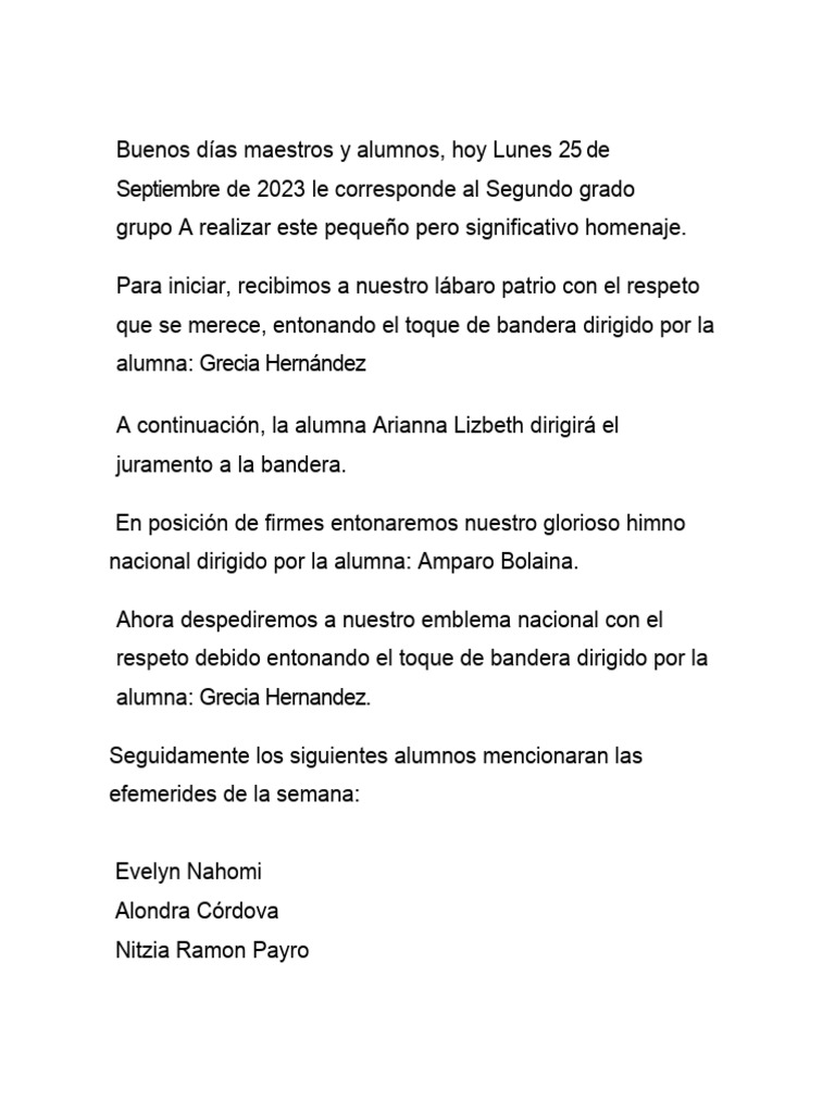 Homenaje de Segundo Grado A | PDF