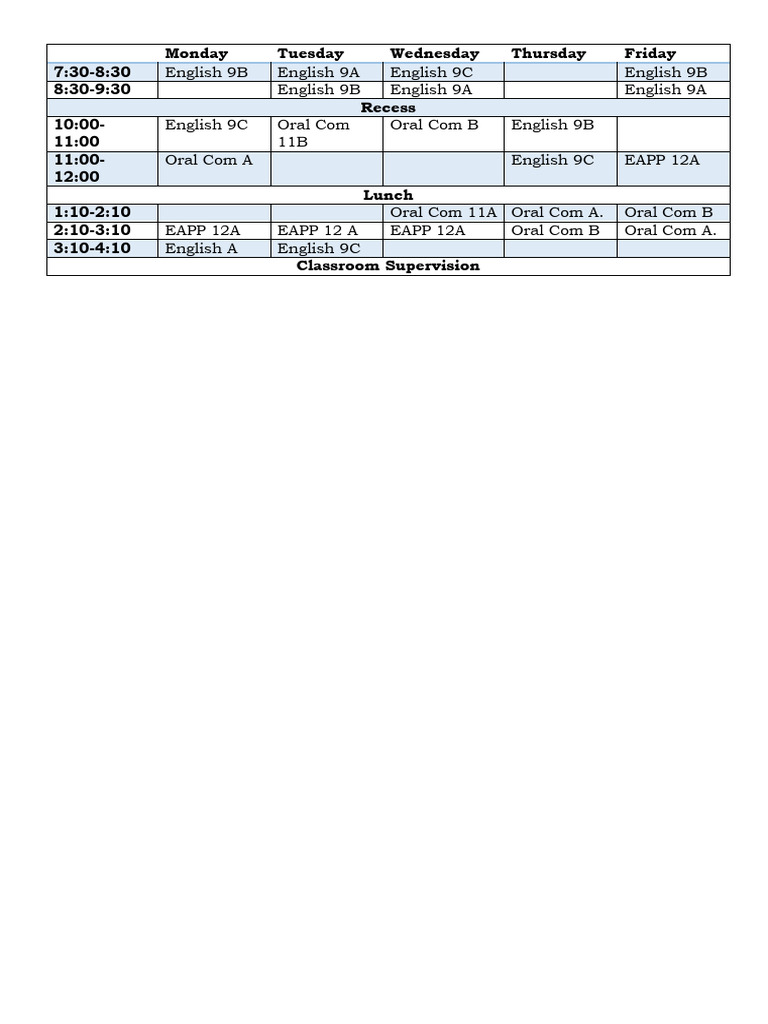 Schedule | PDF | Foreign Language Studies | Science & Mathematics