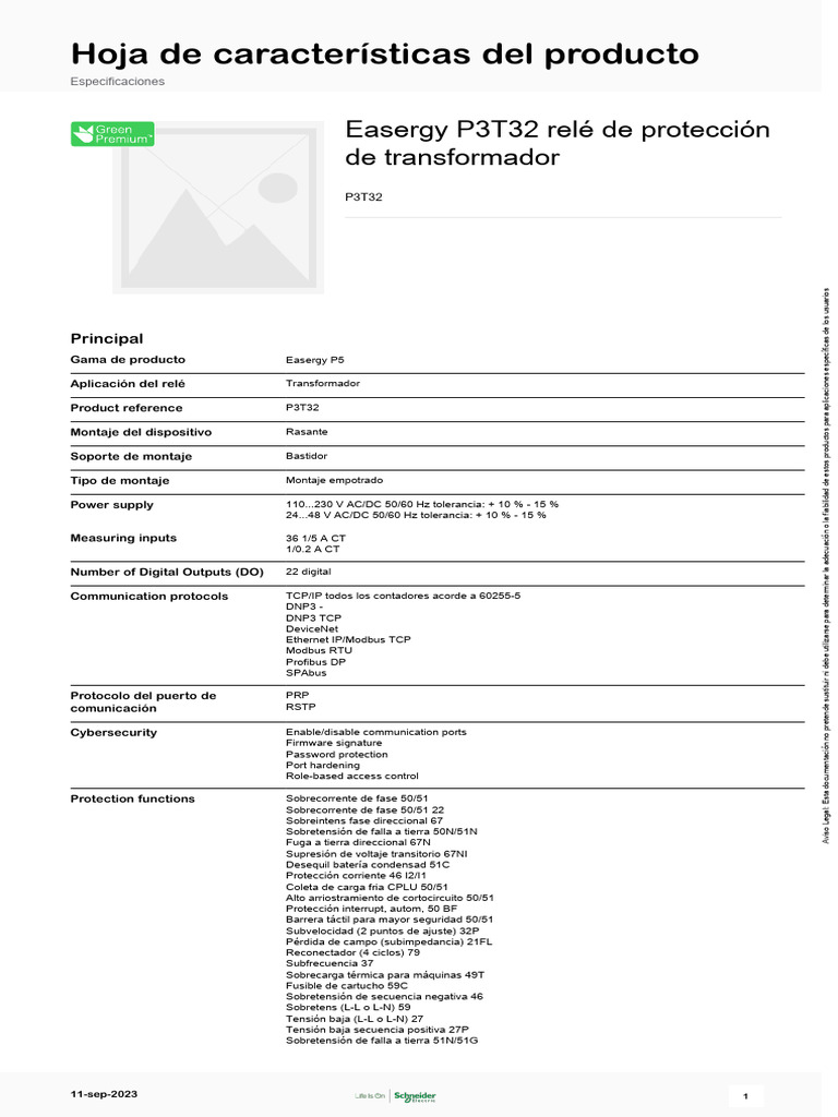 Easergy P3 - P3T32 | PDF | Relé | Ingenieria Eléctrica