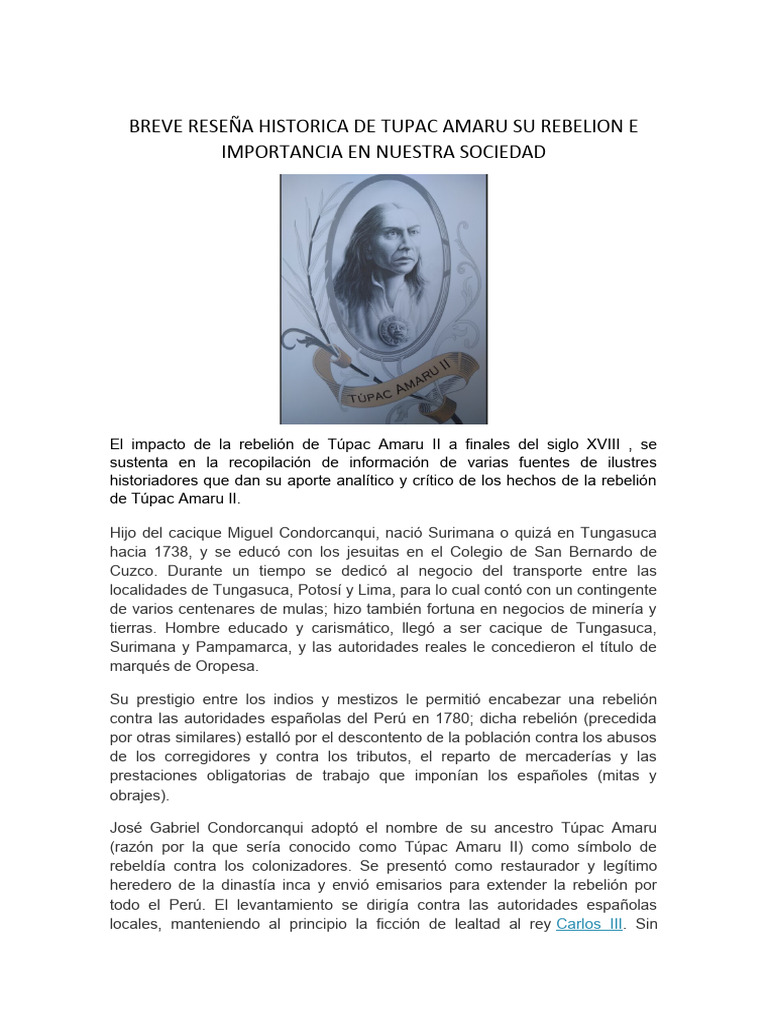 Breve Reseña Historica de Tupac Amaru Segundo | PDF