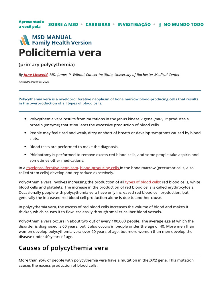 Polycythemia Vera Overview & Treatment | PDF | Body Fluids | Human ...