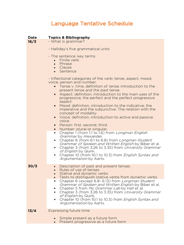 Language Tentative Schedule 2023 (first lessons) | PDF | Grammatical ...