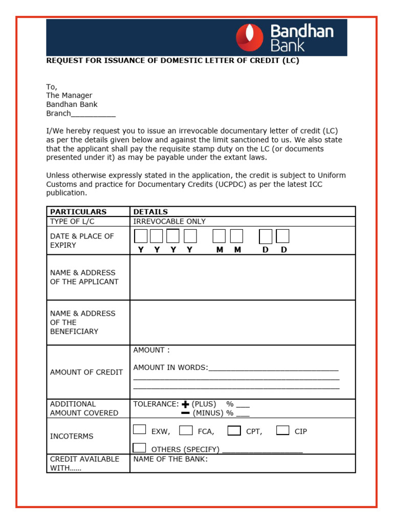 LC Issuance Request Letter | PDF | Letter Of Credit | Signature