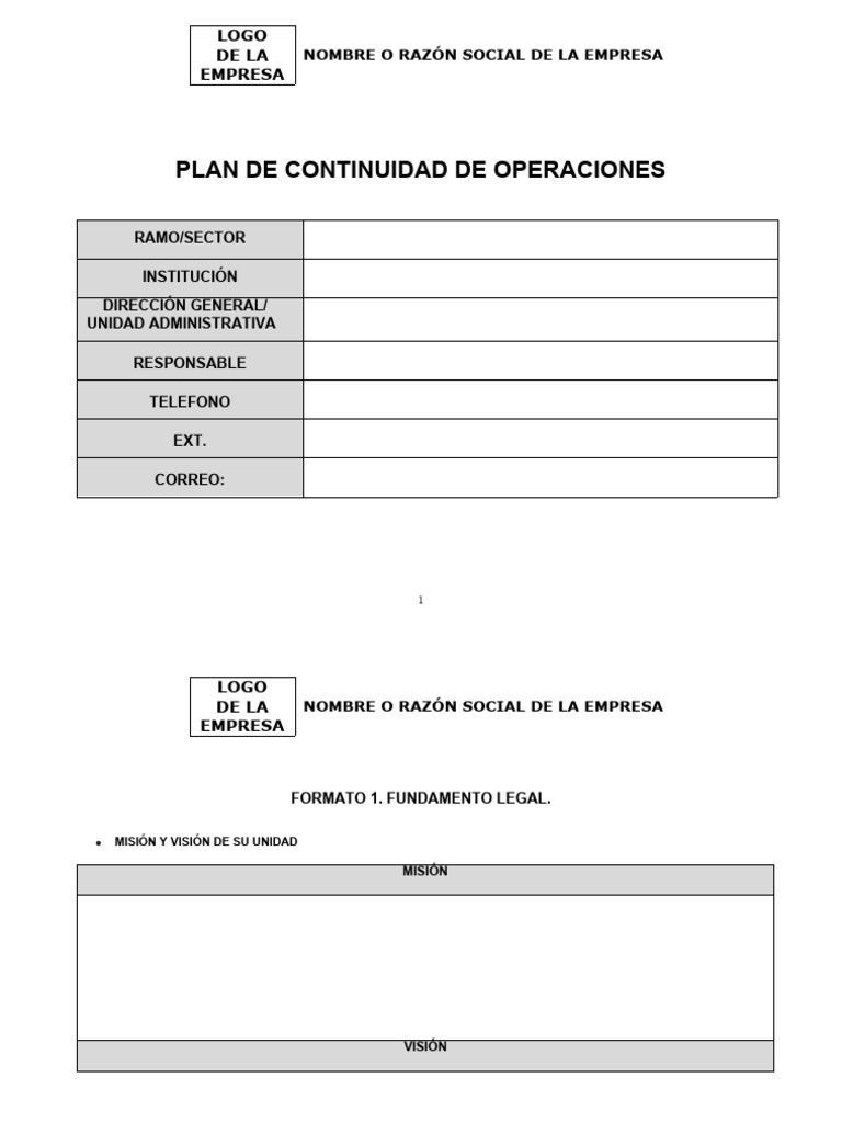 11 Formato Plan de Continuidad de Operaciones | PDF