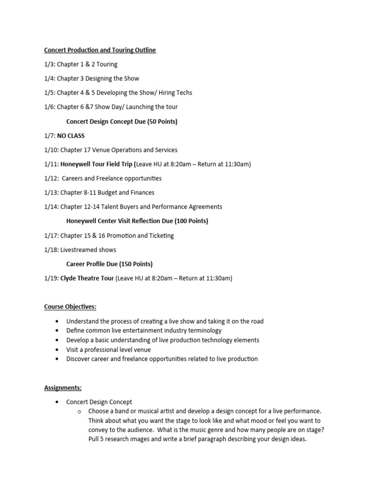 Concert Production Outline | PDF | Entertainment | Concert