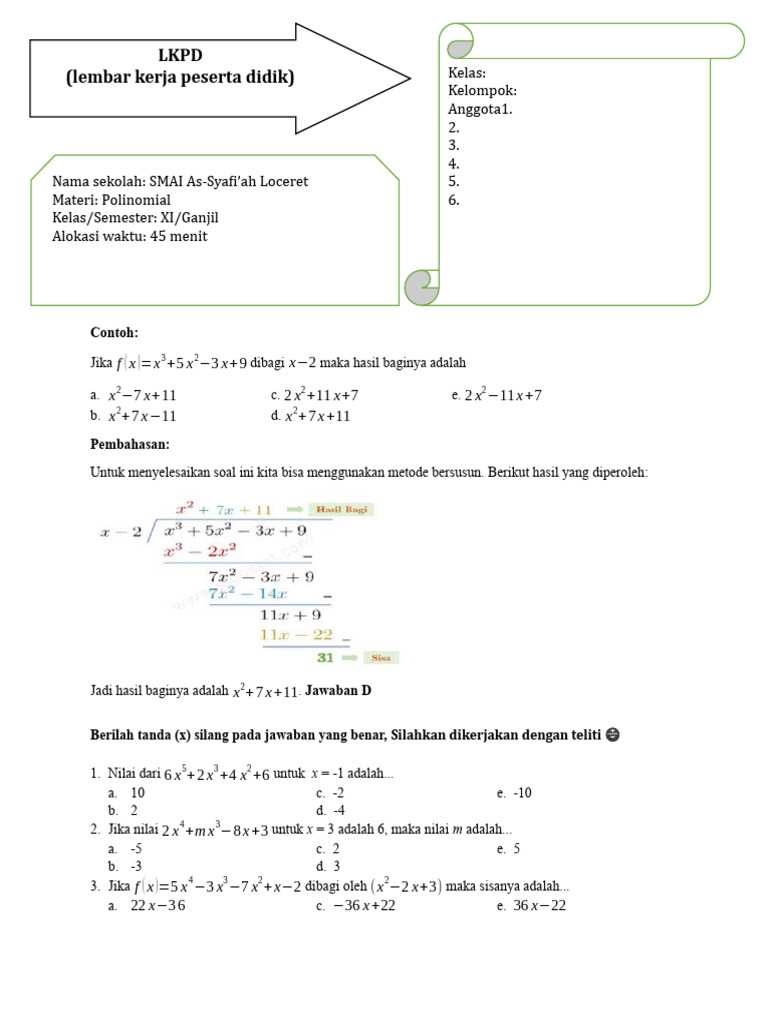 LKPD Polinomial | PDF