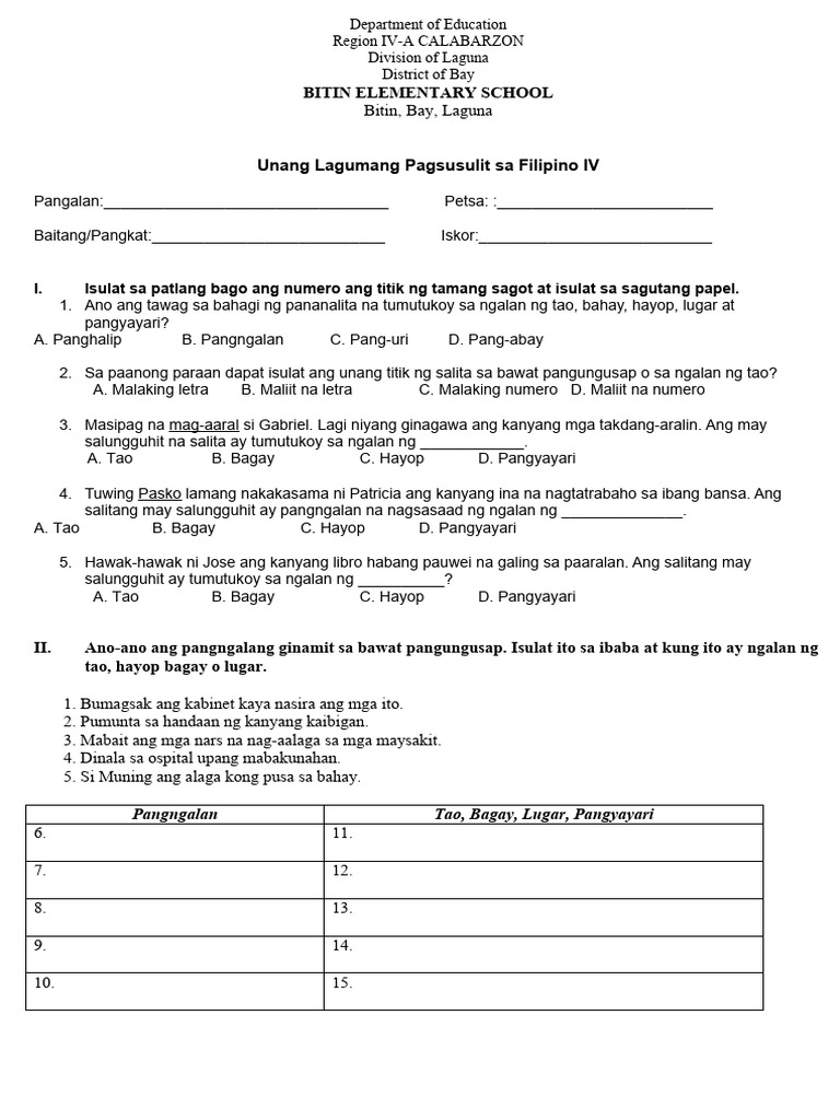 Summative-Test - FILIPINO 4 - 1 | PDF