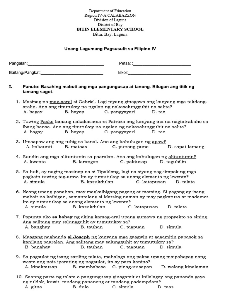 Summative-Test_FILIPINO 4-Q1 | PDF