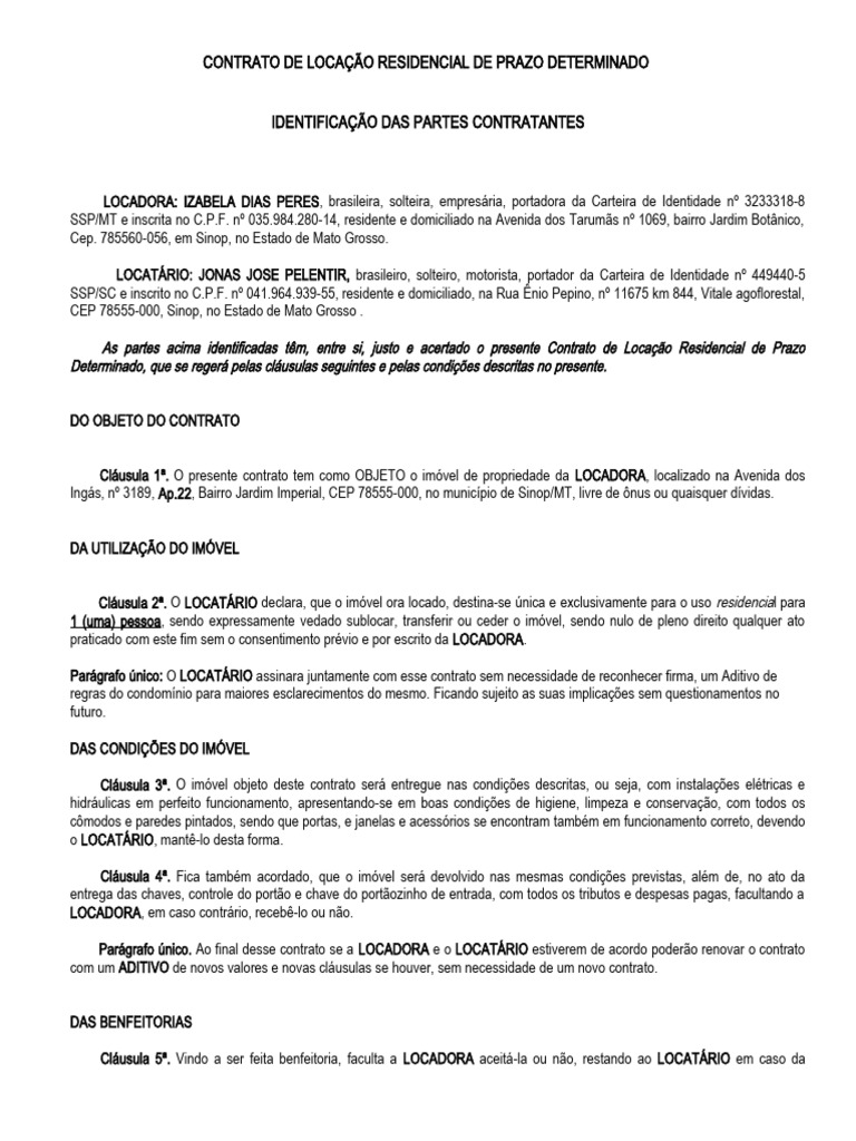 Contrato AP 22 - Mobiliado | PDF