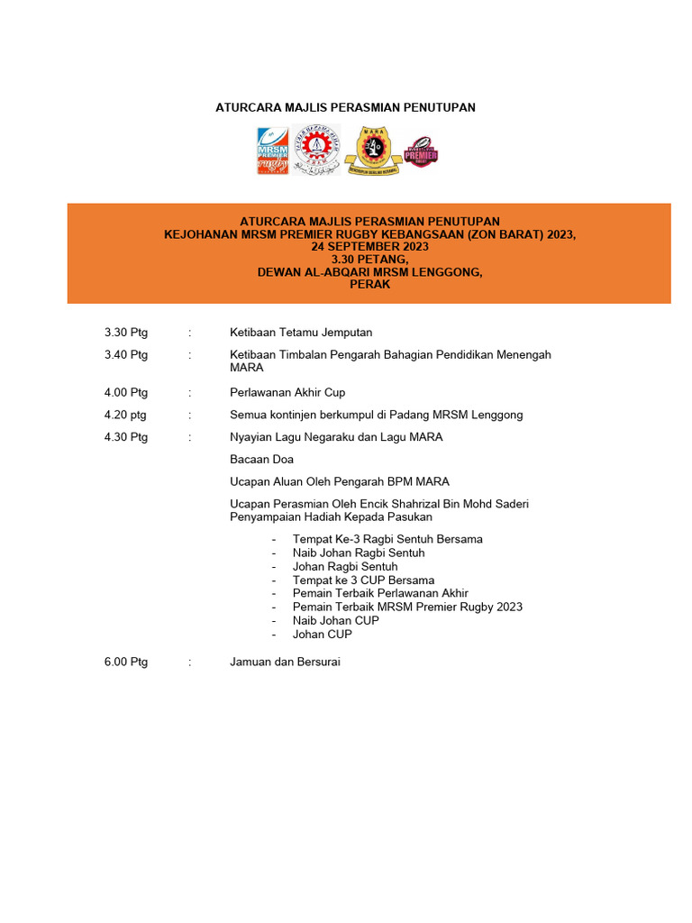 Tentatif Majlis Perasmian Penutupan | PDF