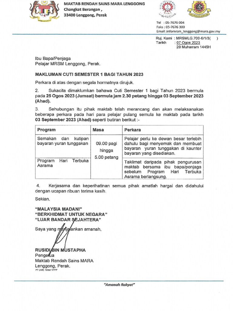 Letterhead To Parents Cuti Semester | PDF