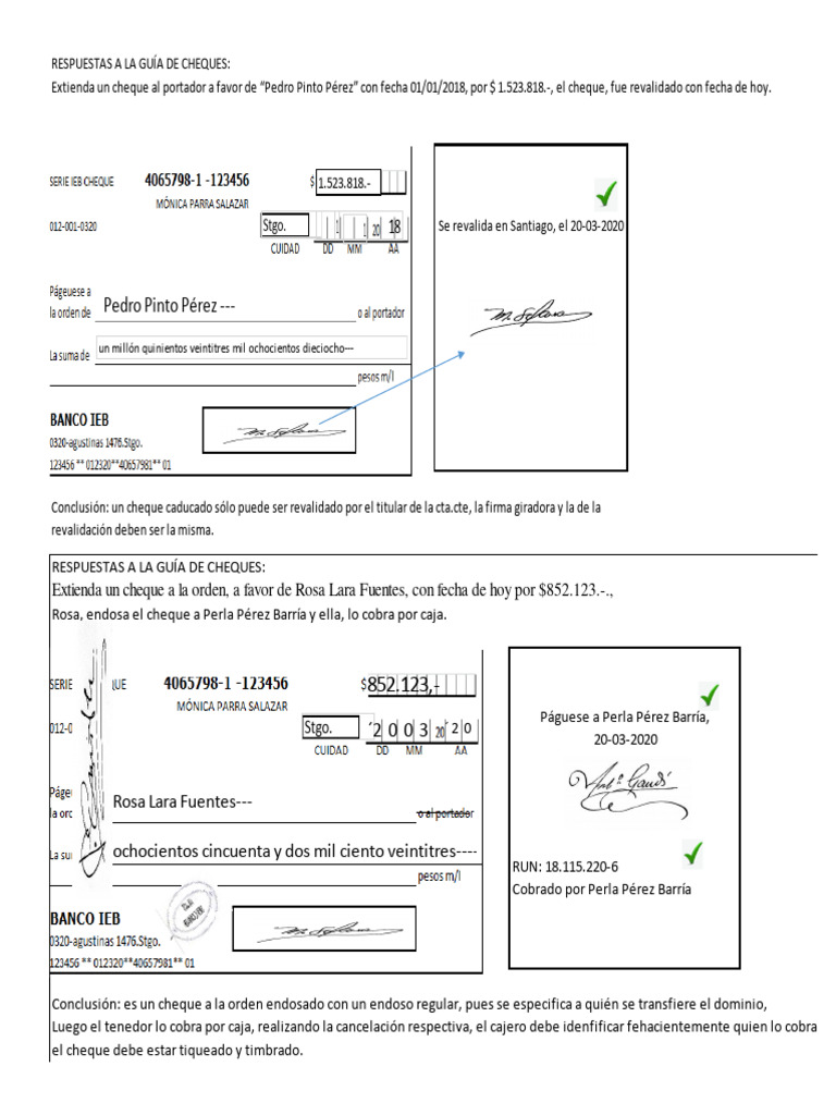 Ejercicios Resueltos de Cheques y Endosos | PDF