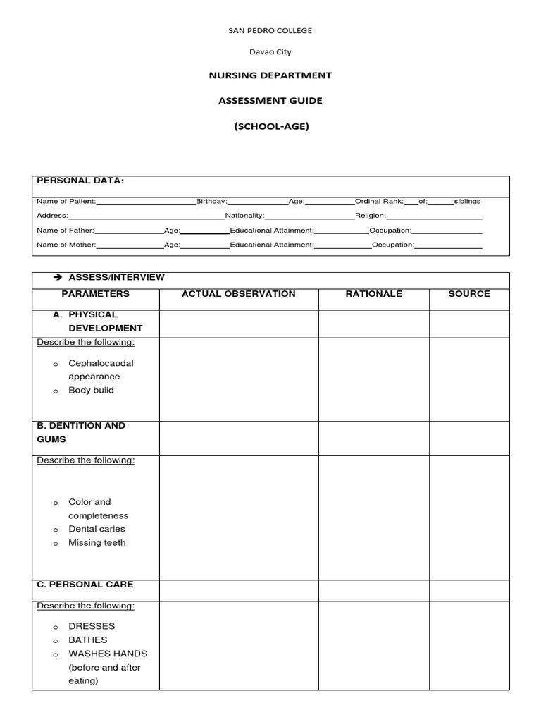 School Age Assessment Guide | PDF | Wellness