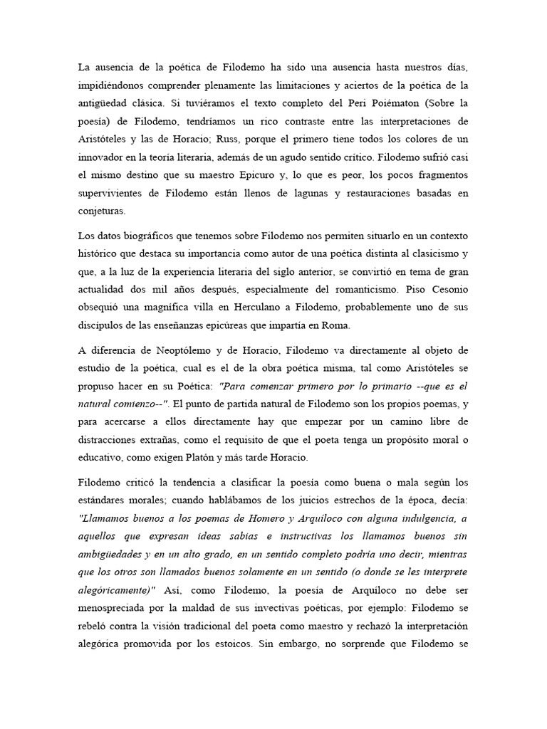 BORRRADOR - Resumen de Filodemo de Gadara'' | PDF | Poesía | Horacio