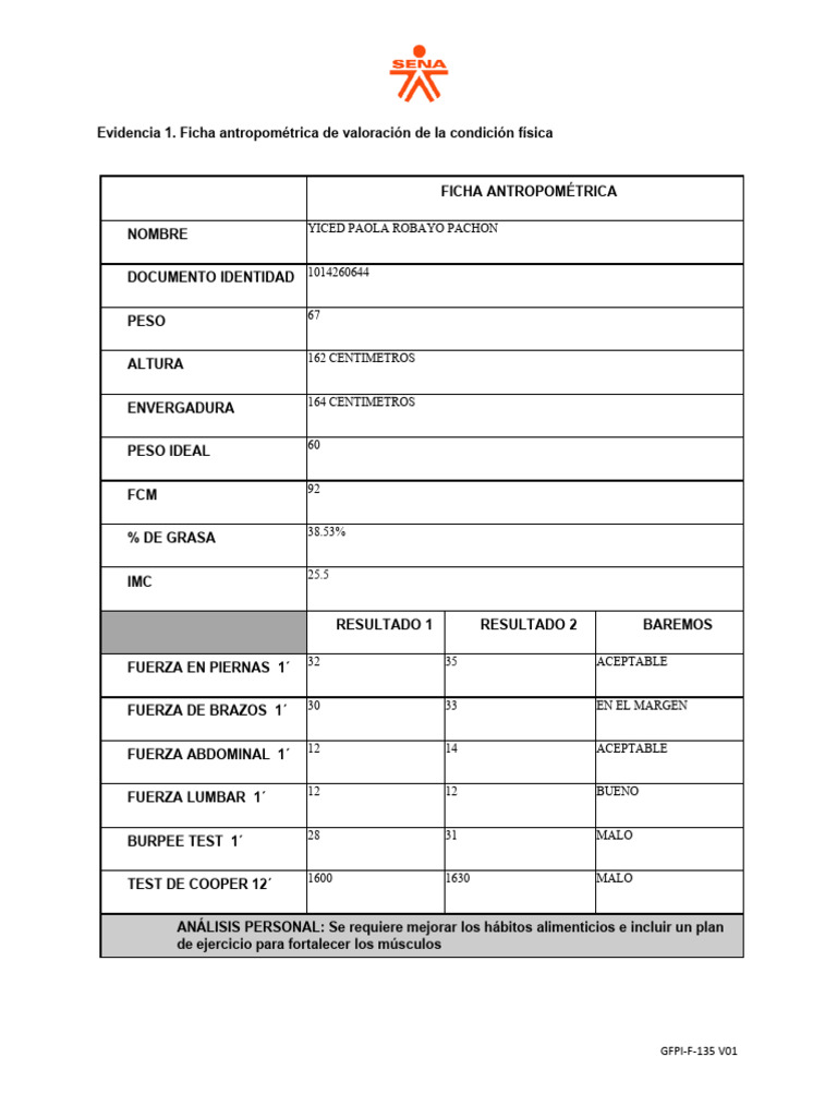 Ficha Antropometrica | PDF