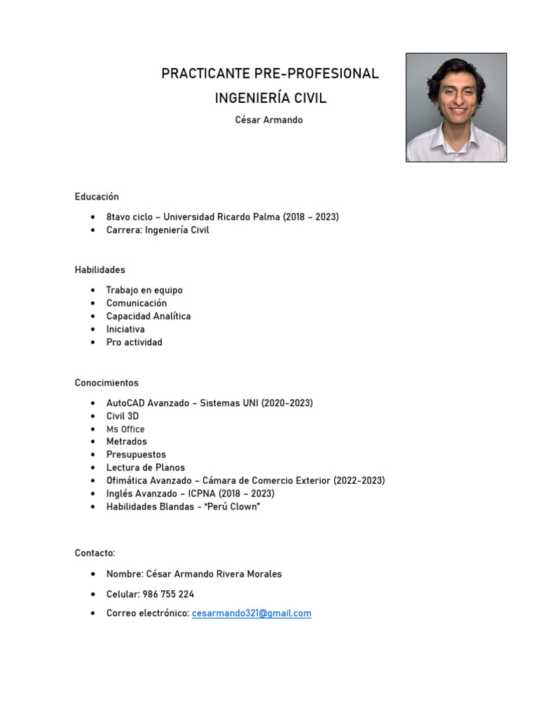 CV-Practicante Ing - Civil-César Armando | PDF