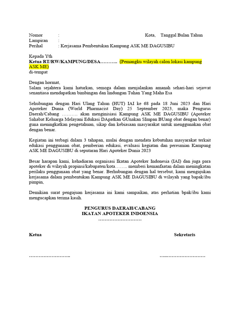 Contoh Surat KPD Pemangku Wilayah | PDF