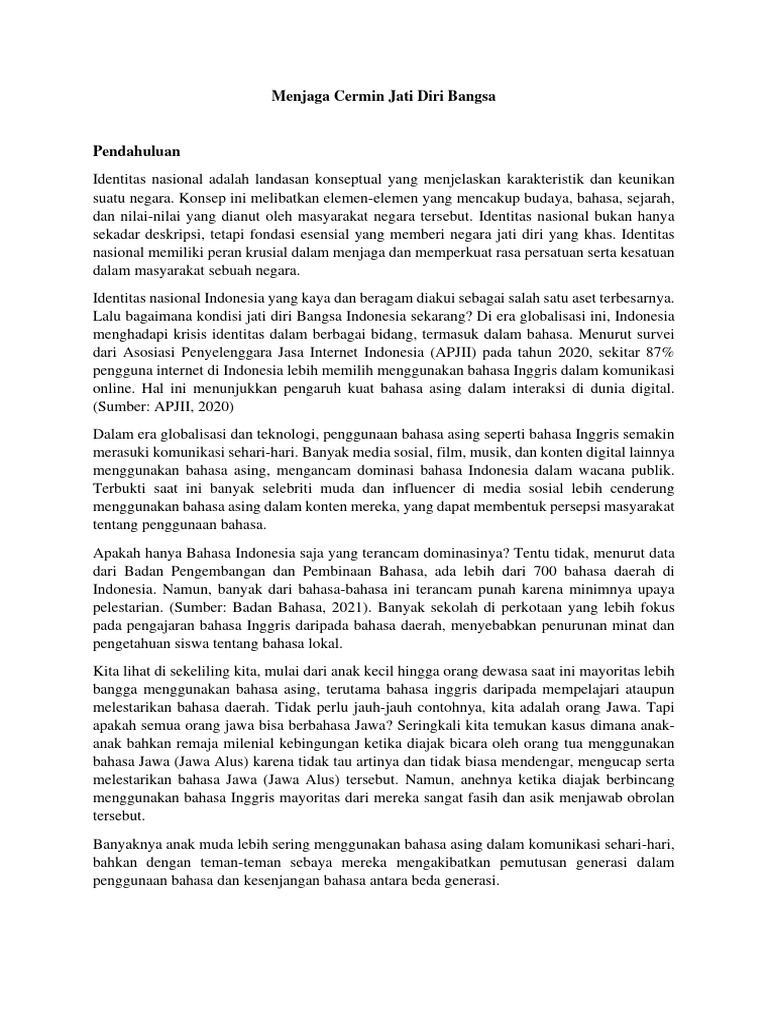 Essay Menjaga Cermin Jati Diri Bangsa | PDF | Ilmu Sosial