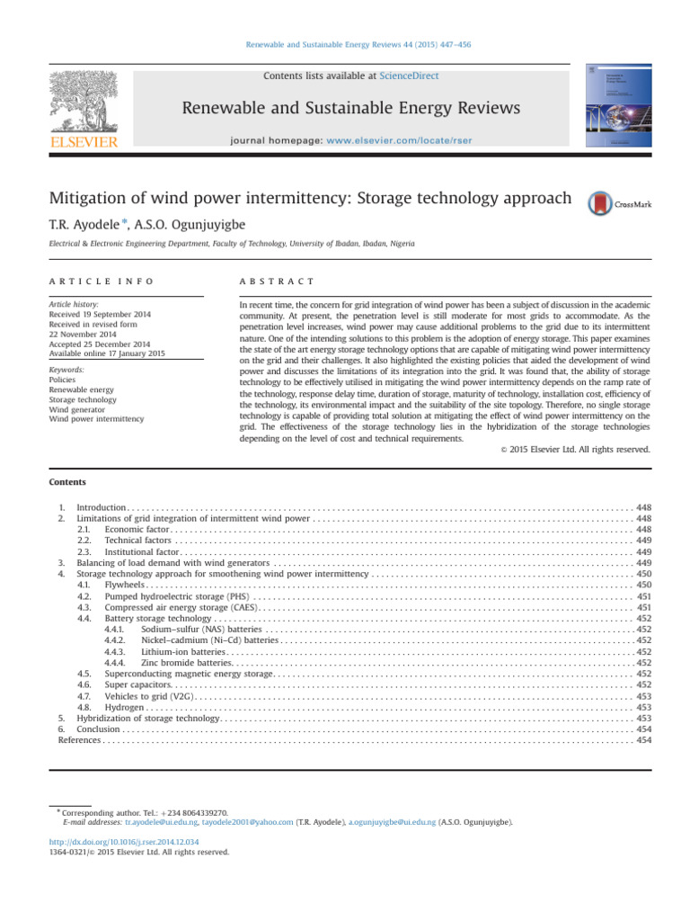 Ayodele - Mitigation of Wind Power Intermittency Storage Techonology ...