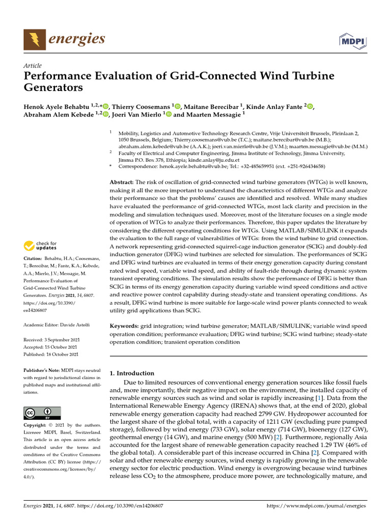 Behabtu - Performance Evaluation of Grid-Connected Wind Turbine | PDF ...