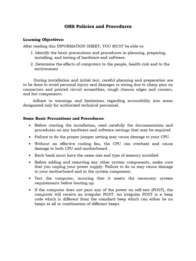 Info1 - OHS Policies and Procedures | PDF Info1 - OHS Policies and Procedures | PDF