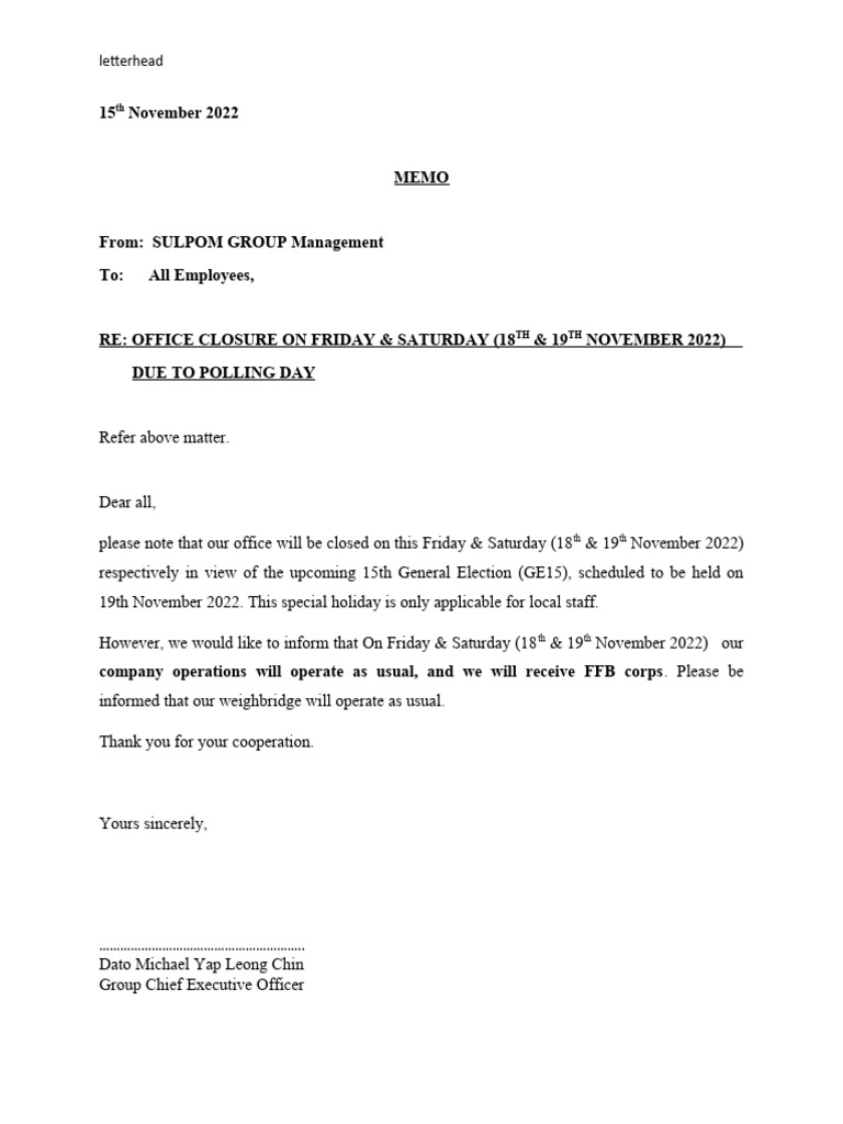 Memo For Polling Day | PDF | Finance & Money Management