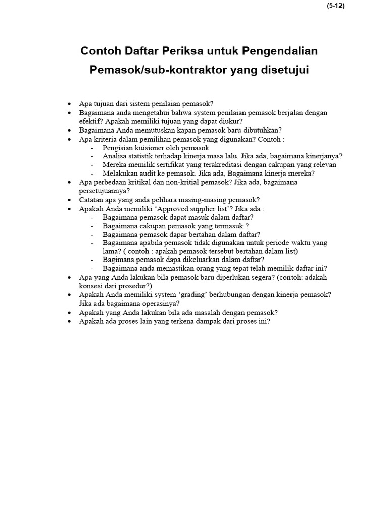 Contoh Daftar Checklist Audit Kontraktor | PDF