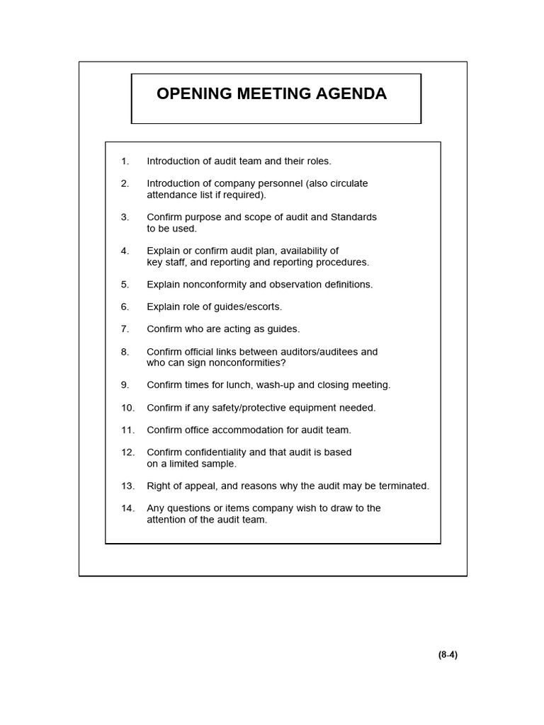 Opening Meeting Agenda | PDF