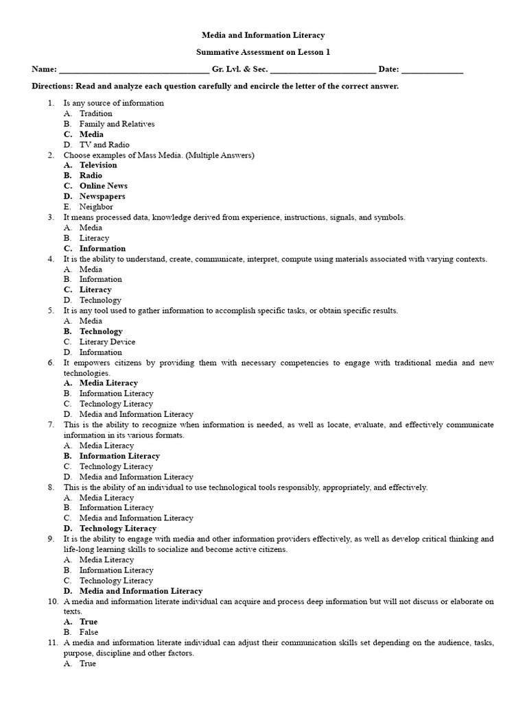 Media and Information Literacy Module 1 Summative Assessment | PDF