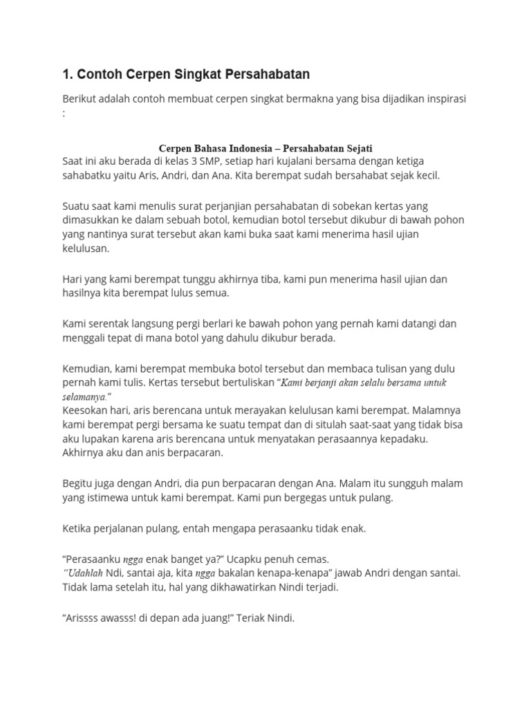 Cerpen Singkat tentang Persahabatan | PDF