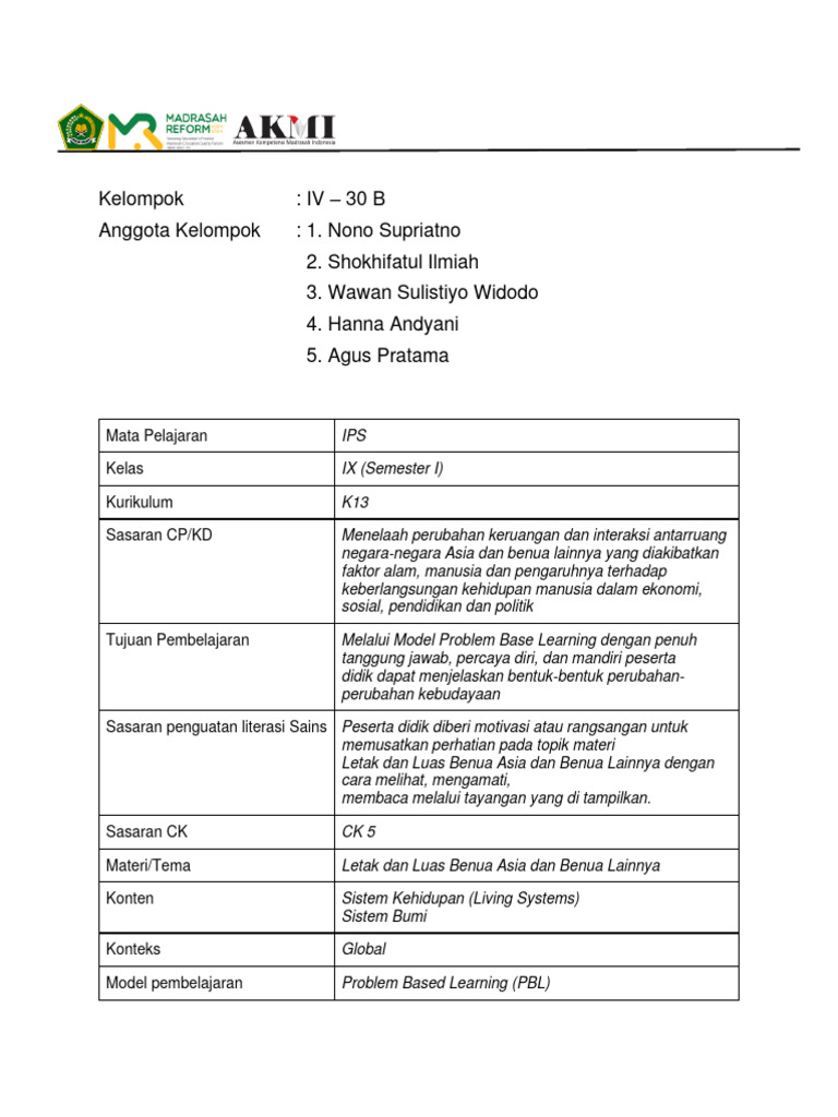 Template Skenario Pembelajaran Literasi Sains_IV-30 B | PDF