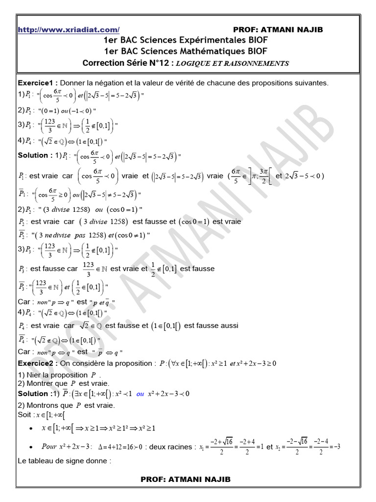1sm Logique Seri12cor | PDF | Nombre | Logique mathématique