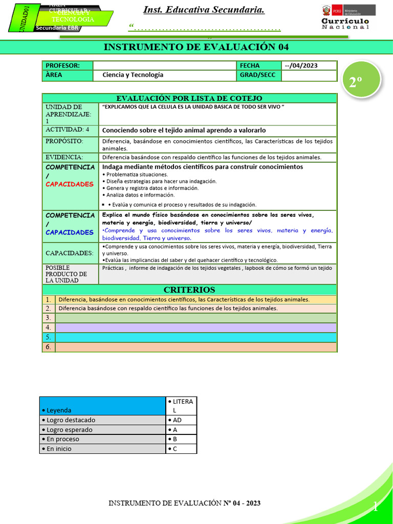 D2º LC Act 4 - Cyt-U1 | PDF | Evaluación | Aprendizaje