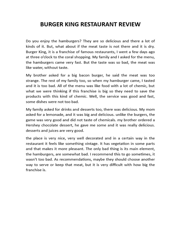 Burger King Restaurant Review | PDF