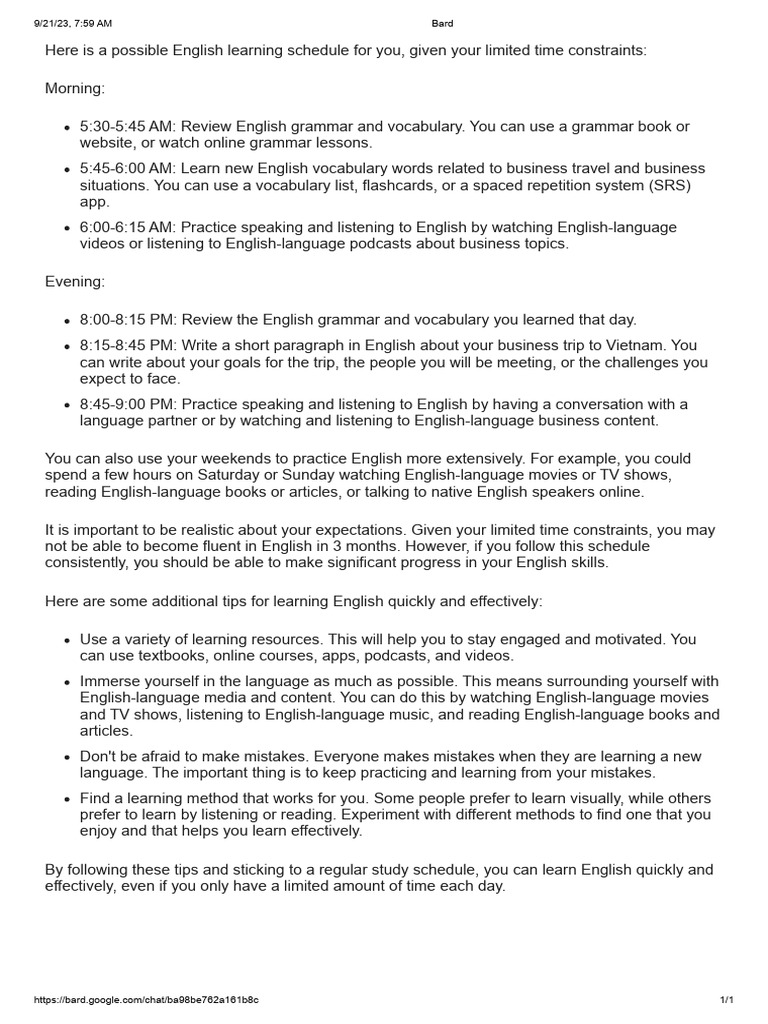 Bard-Learn English Schedule | PDF | Vocabulary | English Language