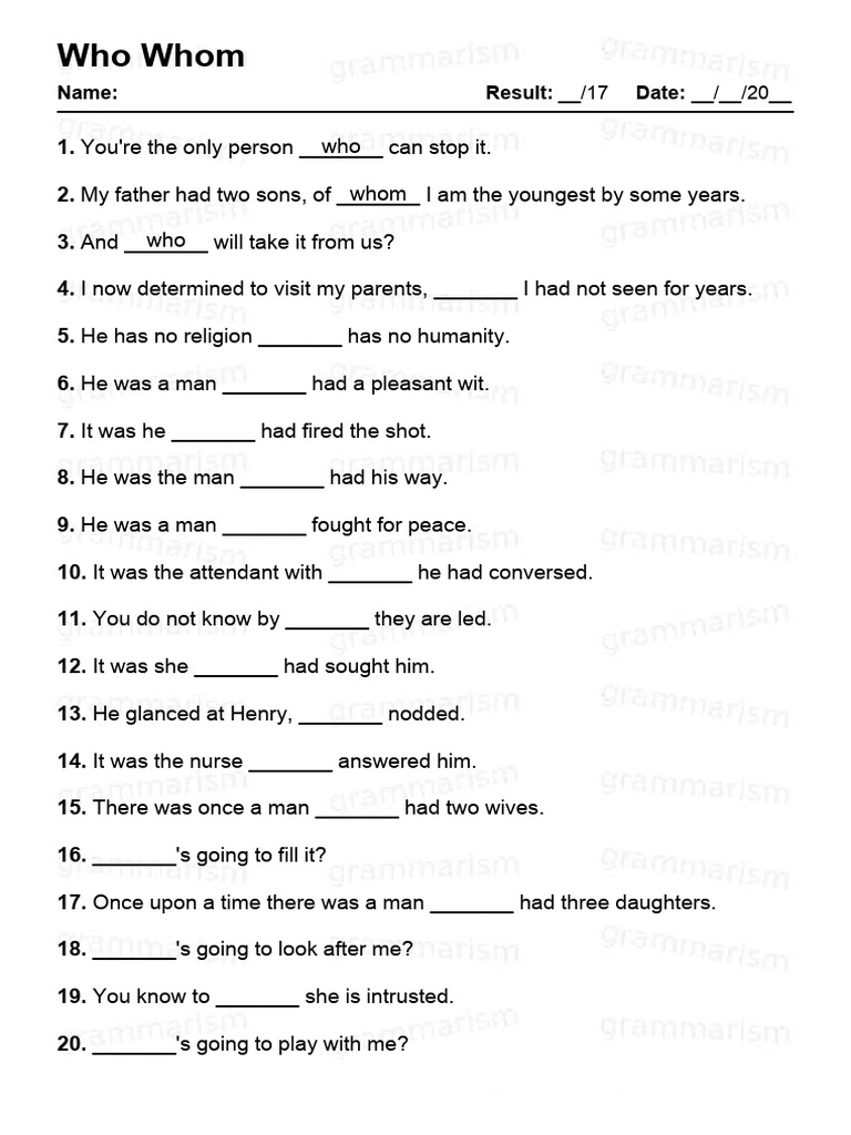 Who vs. Whom Quiz | PDF
