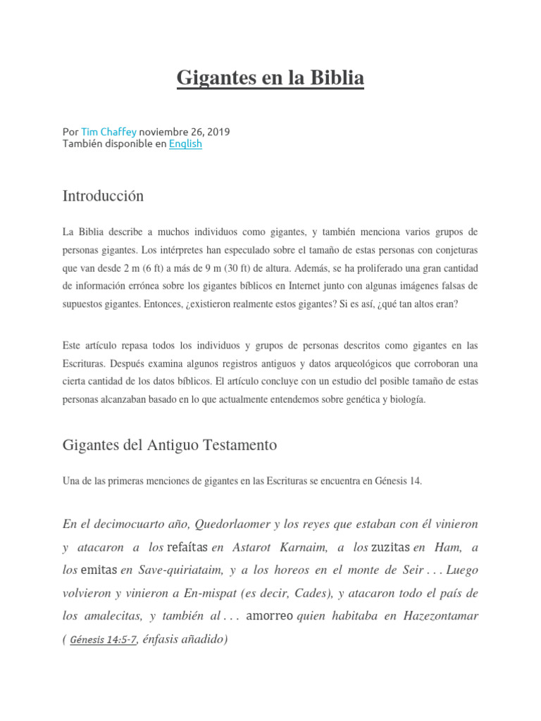 Gigantes en la Biblia. Tim Chaffey | PDF | Goliat | Nephilim